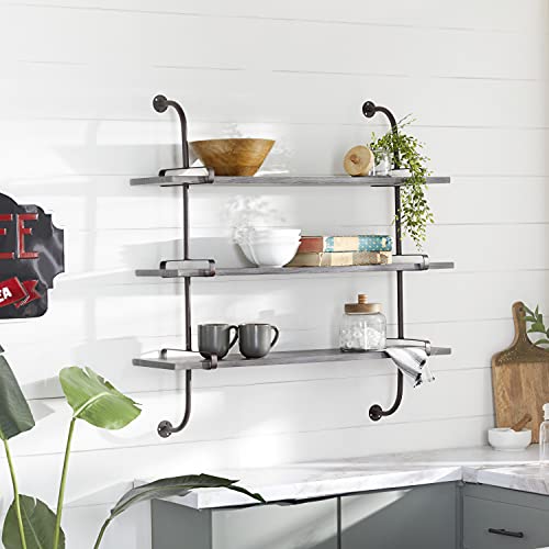 Deco 79 Wood 3 Shelves Wall Shelf, 38" x 10" x 39", Gray