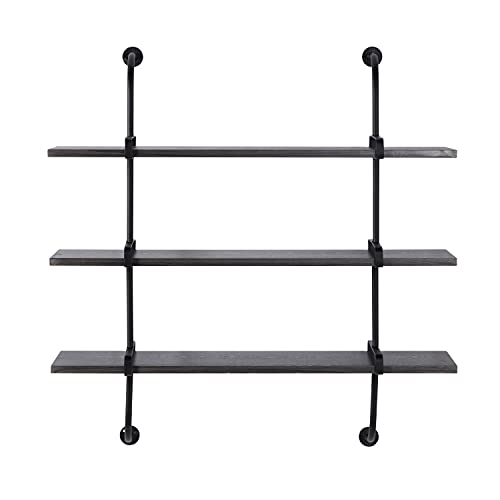 Deco 79 Wood 3 Shelves Wall Shelf, 38" x 10" x 39", Gray