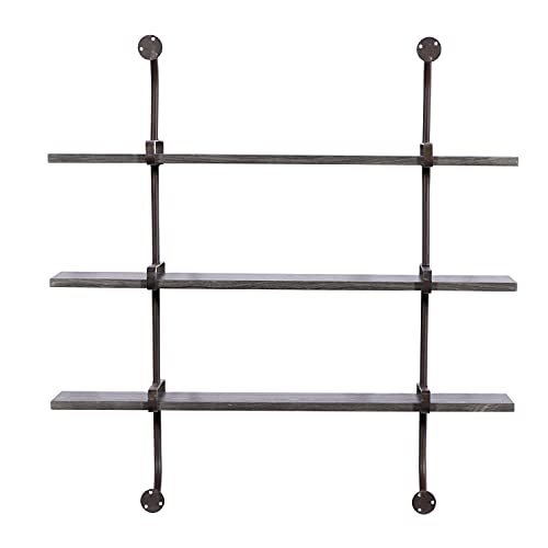 Deco 79 Wood 3 Shelves Wall Shelf, 38" x 10" x 39", Gray