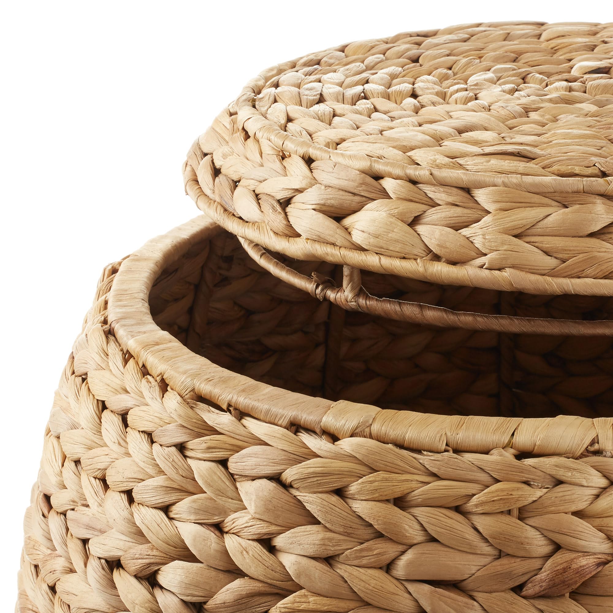 Casafield Round Storage Basket with Lid - Natural, Handwoven Water Hyacinth Organizer for Laundry, Blankets, Plants, Bedroom, Living Room, Home Office