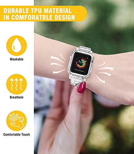 JXVM for Apple Watch Band 41mm 40mm 38mm with Case, Uni-body Protective Bumper Band, Crystal Clear Men Women Sporty Case, with Premium Soft TPU Adjustable Strap for iWatch SE & Series 8 7 6 5 4 3 2 1 (Crystal/Clear)