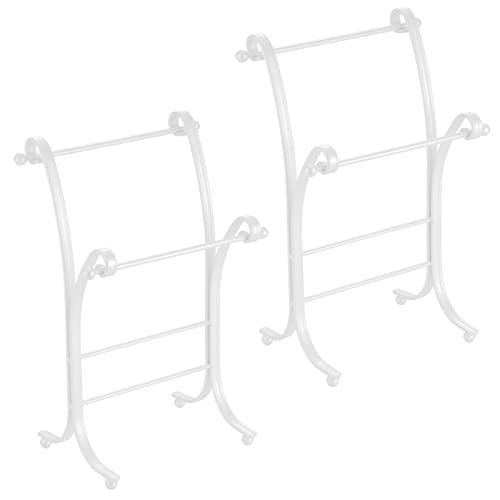 mDesign Steel Countertop Hand Towel Holder - 2-Tier Freestanding Small Towel Stand for Bathroom Counter, Vanity - Washcloth, Tea Towel, Hand Towel Holder Stand - Hyde Collection - 2 Pack, Matte White