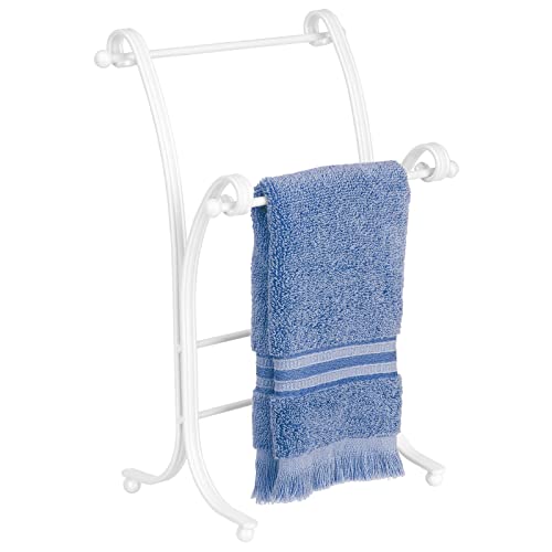 mDesign Steel Countertop Hand Towel Holder - 2-Tier Freestanding Small Towel Stand for Bathroom Counter, Vanity - Washcloth, Tea Towel, Hand Towel Holder Stand - Hyde Collection - 2 Pack, Matte White