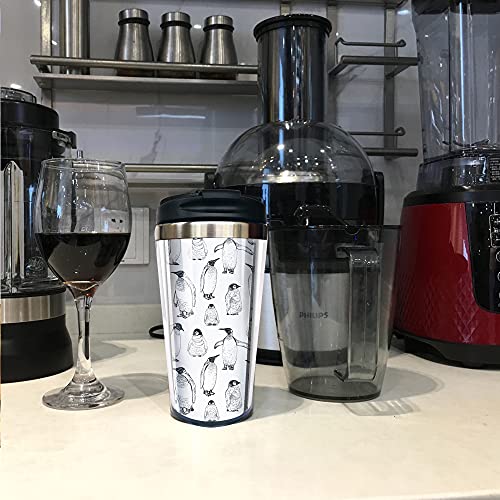 NVJUI JUFOPL Penguin Coffee Mug, With Flip Lid 15 OZ, Stainless Steel Coffee Cup for Travel Home Office