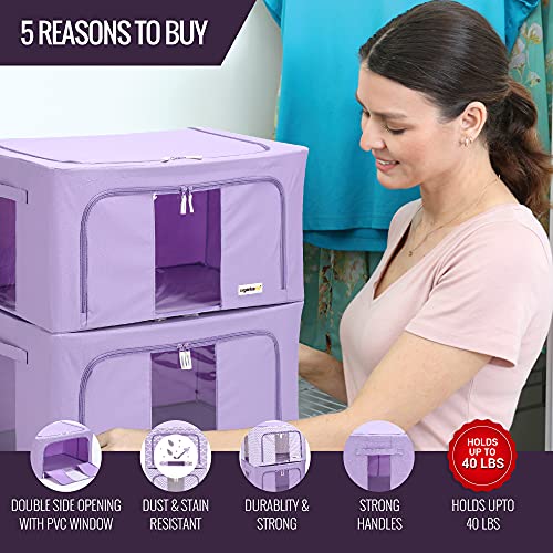 Foldable Clothes Storage Bag Organizer Pop Up Bins Strong Handle Quality Fabric for Collapsible Closet Boxes 4 Pack (Large) (Lavender)