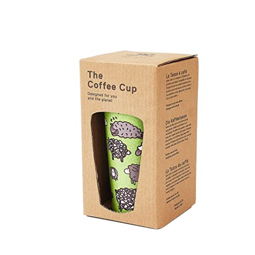 Eco Chic Reusable Thermal Coffee Cup | Stainless Steel Insulated Travel Mug with Leakproof Lid | Eco-Friendly and Reusable for Hot & Cold Drinks (Green Sheep, 380ml/13oz)
