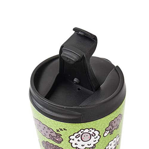 Eco Chic Reusable Thermal Coffee Cup | Stainless Steel Insulated Travel Mug with Leakproof Lid | Eco-Friendly and Reusable for Hot & Cold Drinks (Green Sheep, 380ml/13oz)