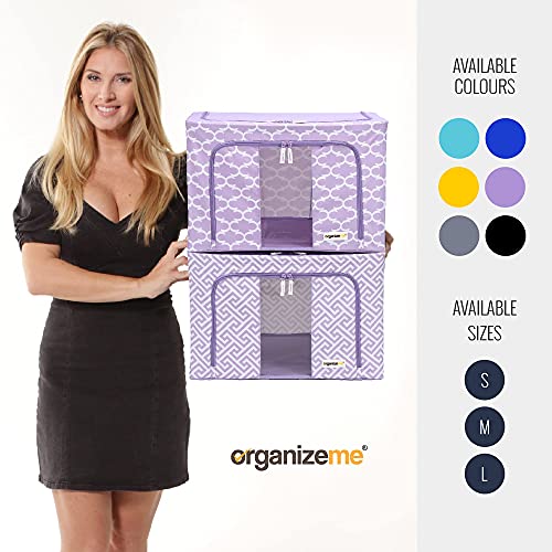 Foldable Clothes Storage Bag Organizer Pop Up Bins Strong Handle Quality Fabric for Collapsible Closet Boxes 4 Pack (Large) (Lavender)