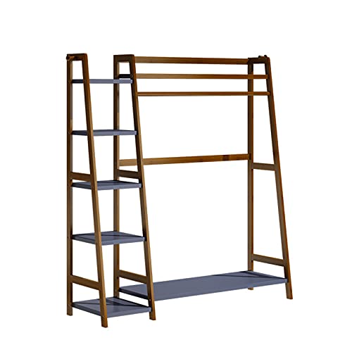 ZJDU Bamboo Clothes Hanging Rack,Portable Closet Organizer,Free Standing Closet Organizer,Heavy Duty Clothe Closet Storage with Shelves,for Bedroom Guest Room,80×40×140cm