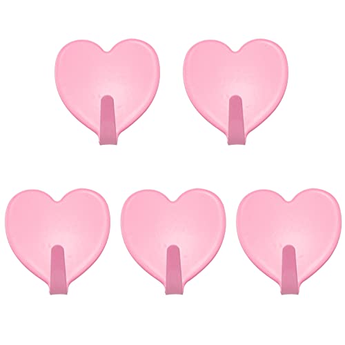Lind Kitchen 5PCS 40x45mm Stainless Steel Heart-Shaped Hook Heart Shaped Multifunctional Self Adhesive Door Hook Coat Hooks Wall Mounted Coat Rack Closet Hooks, Nordic Pink