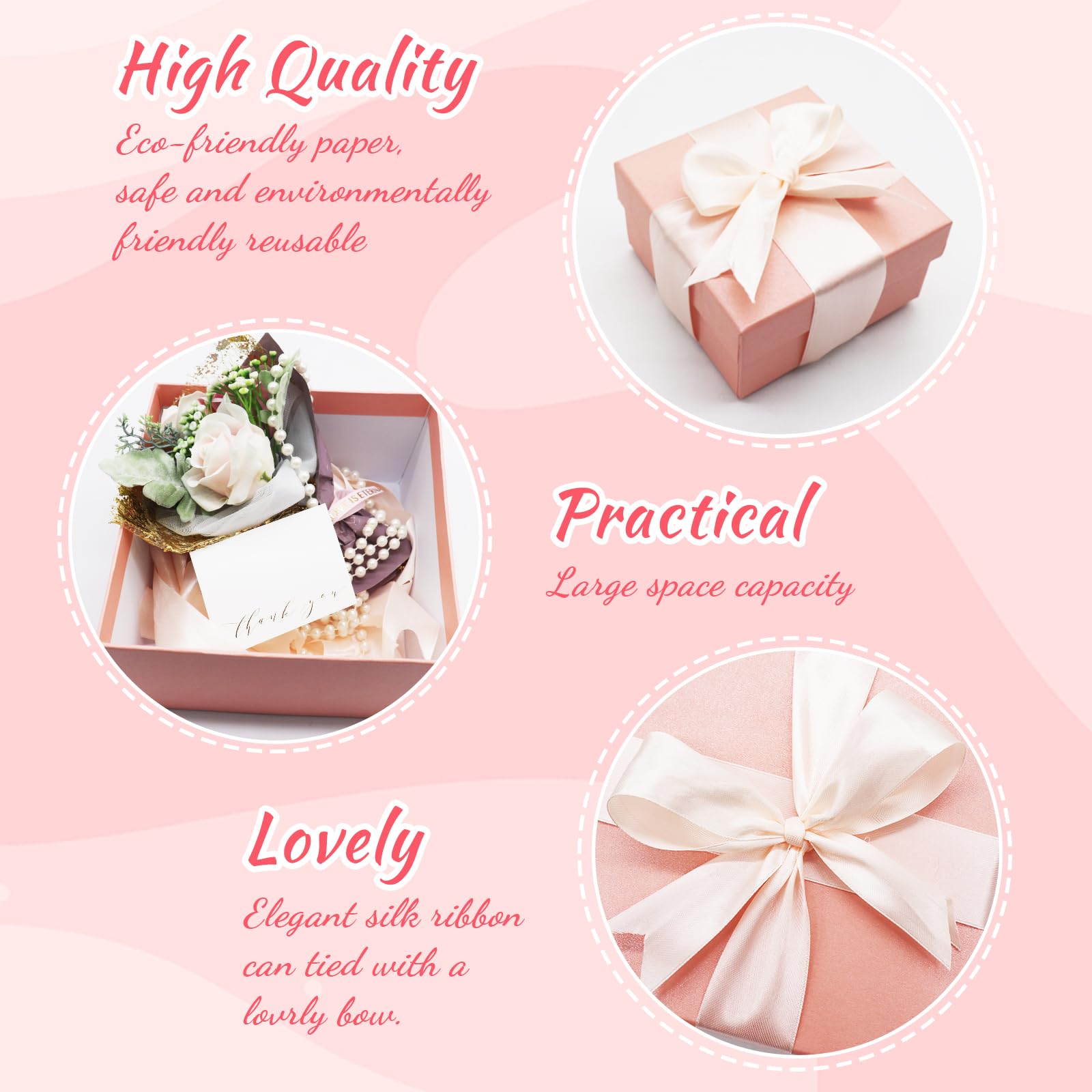 GLGHMH 6 Pack Square Nesting Gift Boxes With Lids,Bridesmaid Proposal Box with Ribbon Thank You Card,For International Woman's Day Wedding Anniversaries Birthdays Baby Shower Thanksgiving (PINK)
