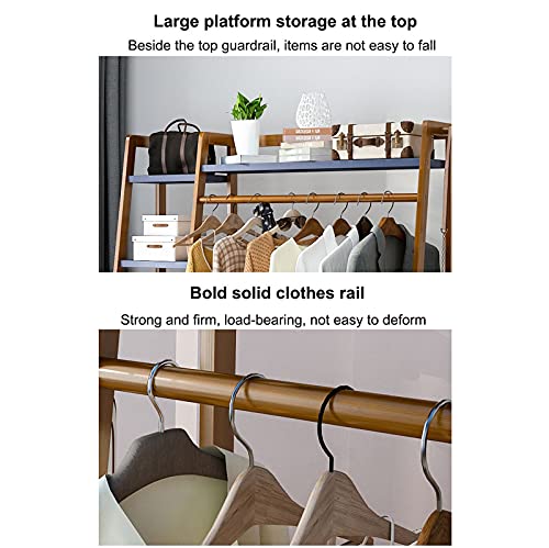ZJDU Bamboo Clothes Hanging Rack,Portable Closet Organizer,Free Standing Closet Organizer,Heavy Duty Clothe Closet Storage with Shelves,for Bedroom Guest Room,80×40×140cm
