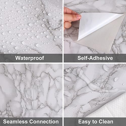 HATOKU 17.7" x 355" Glossy Marble Peel and Stick Wallpaper, Contact Paper for Cabinets, PVC Self Adhesive Wallpaper for Desk Drawer Shelf Liner