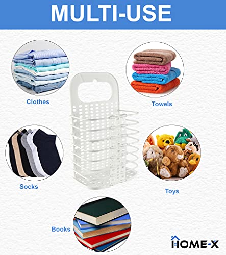 HOME-X Collapsible Laundry Hamper, Plastic Clothes Hamper and Collapsible Laundry Basket, Convenient Hanging Laundry Hamper, 18" L x 10 ½” W x 6 ½” H, White