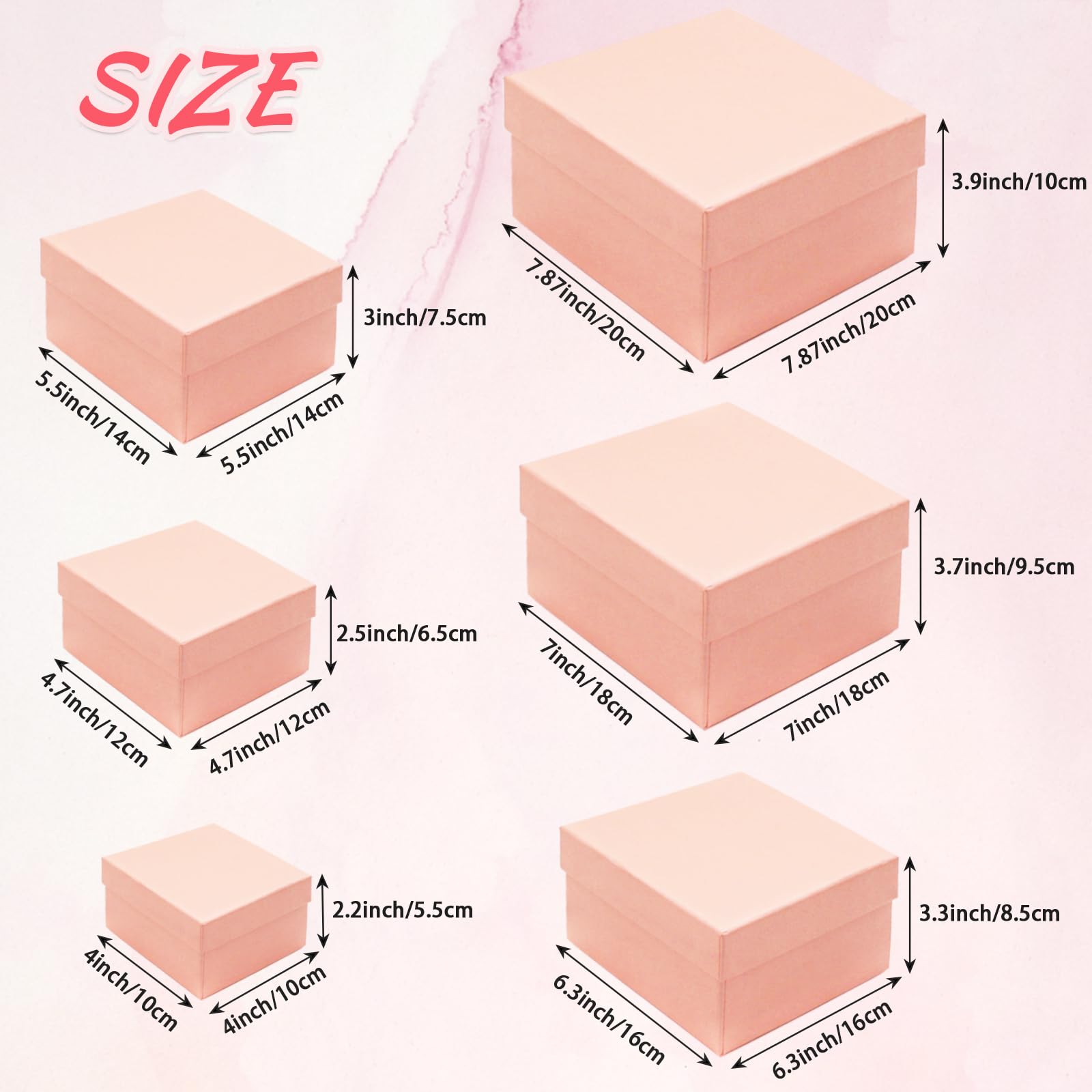 GLGHMH 6 Pack Square Nesting Gift Boxes With Lids,Bridesmaid Proposal Box with Ribbon Thank You Card,For International Woman's Day Wedding Anniversaries Birthdays Baby Shower Thanksgiving (PINK)