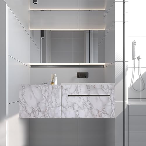 HATOKU 17.7" x 355" Glossy Marble Peel and Stick Wallpaper, Contact Paper for Cabinets, PVC Self Adhesive Wallpaper for Desk Drawer Shelf Liner