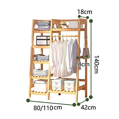 ZJDU Bamboo Garment Coat Clothes Hanging Rack,with Top Shelf and Shoe Clothing Storage Organizer Shelves, for Home Office Hallway Bedroom,110×42×140cm