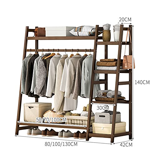 ZJDU Free Standing Closet Organizer, Portable Extra Large Garment Rack, Heavy Duty Clothe Closet Storage with Shelves,Storage Box Shelves,Bamboo Clothes Rack,130×42×140cm