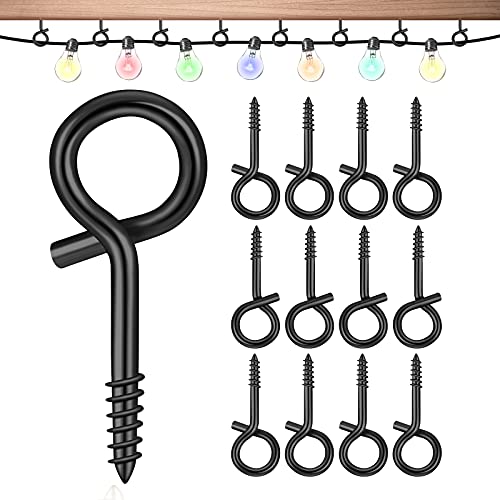 Hanger Christmas Lights Hanger Hooks Screw-in Outdoor Wiring, Easy Release Open Loop with Safety Buckle Design (Black,12 Pieces)