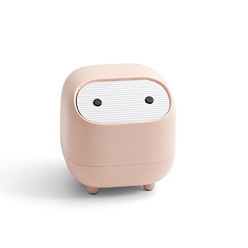 LtyTz Mini Trash Can with Lid, Cute Ninja Desktop Trash Cans, Small Trash Can Office Plastic Garbage Can for Bathroom Vanity, Desktop, Office or Coffee Table (Pink)