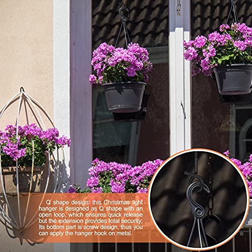 Hanger Christmas Lights Hanger Hooks Screw-in Outdoor Wiring, Easy Release Open Loop with Safety Buckle Design (Black,12 Pieces)