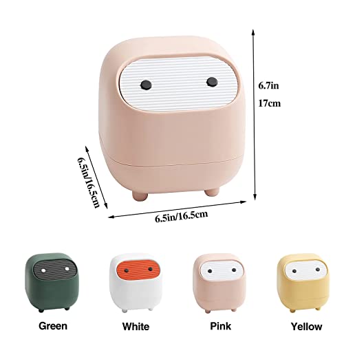 LtyTz Mini Trash Can with Lid, Cute Ninja Desktop Trash Cans, Small Trash Can Office Plastic Garbage Can for Bathroom Vanity, Desktop, Office or Coffee Table (Pink)
