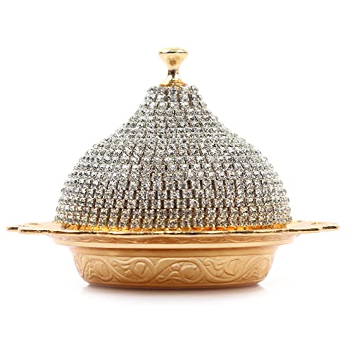 Alisveristime Coated Handmade Brass Sugar Chocolate Candy Bowl Serving Dish with Lid (Crystal Gold)