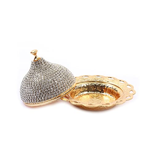 Alisveristime Coated Handmade Brass Sugar Chocolate Candy Bowl Serving Dish with Lid (Crystal Gold)