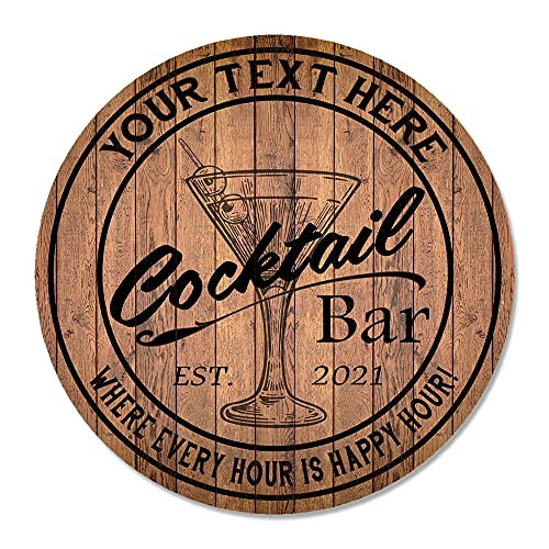 Personalized Cocktail Bar Sign 10" 14" 18" Round Wood Sign Home Bar Accessories Lounge Martini Bar Decor B3-00140052001