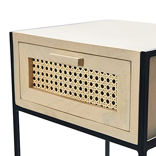 Creative Co-Op Main + Mesa Natural Cane and Mango Wood Small 1-Drawer Square End Table or Night Stand with Cane Drawer Front