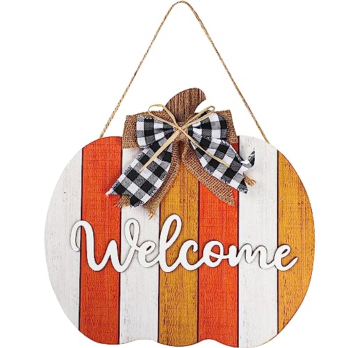 Fall Pumpkin Welcome Sign Thanksgiving Pumpkin Wood Hanging Sign Autumn Front Door Wood Signs for Fall Party Thanksgiving Harvest Home Decor