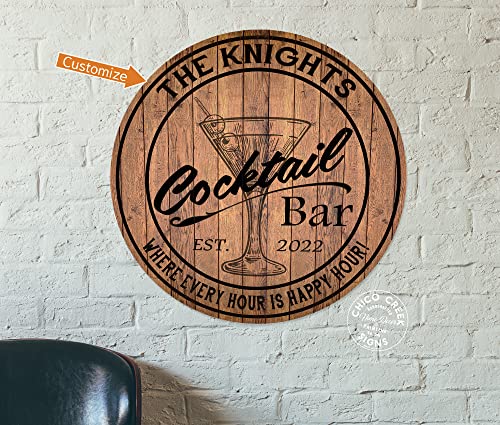 Personalized Cocktail Bar Sign 10" 14" 18" Round Wood Sign Home Bar Accessories Lounge Martini Bar Decor B3-00140052001