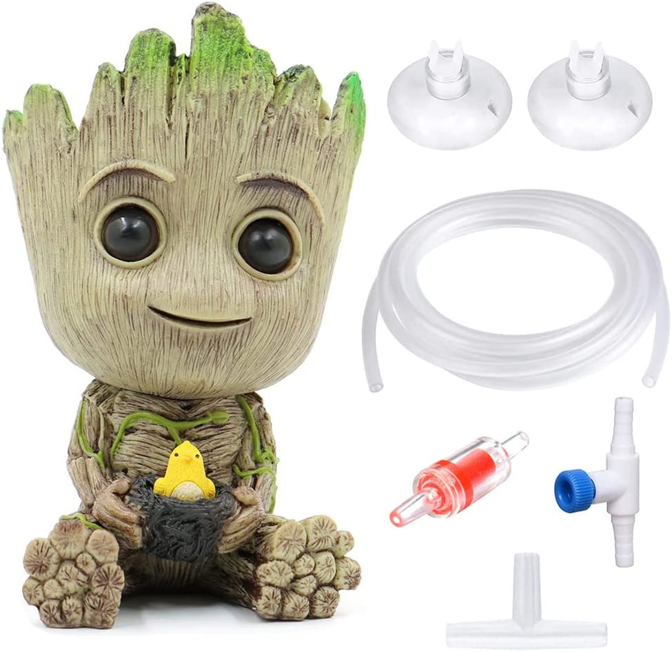 SLOCME Aquarium Groot Air Bubbler Stone Decorations - with Standard Tubing and Fish Tank Air Stone Set