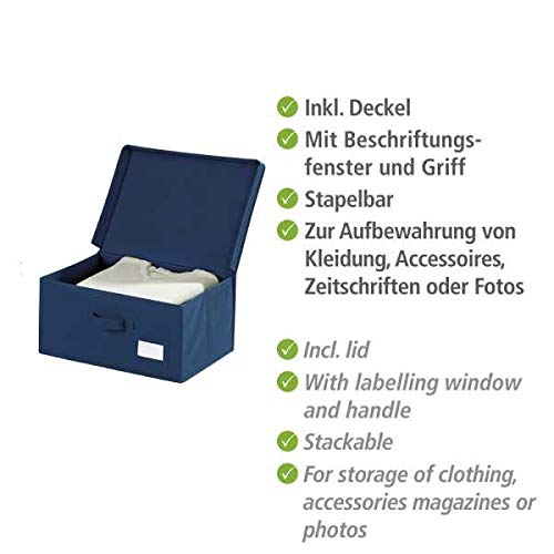 WENKO Storage Box Air L-Breathable Fleece, 44 x 19 x 33 cm, Blue