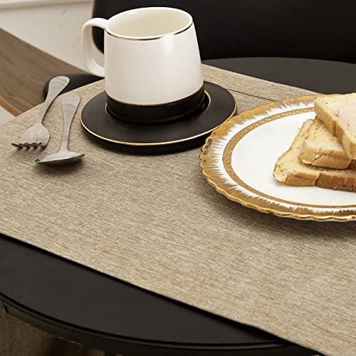 Mebakuk Linen Farmhouse Table Runner Large Burlap Style Soft and Waterproof Decorative Fabric Runner for Outdoor Wedding and Dinner (14 x 72 Inch, Mocha)