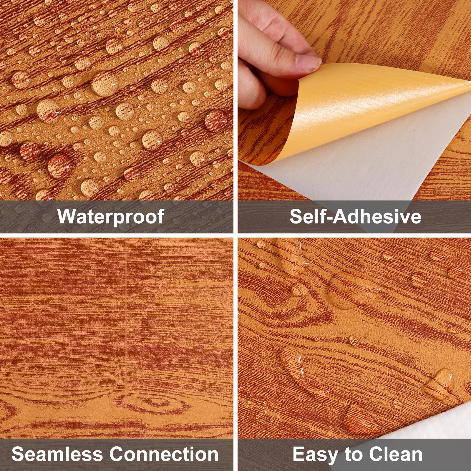 HATOKU 17.7" x 196" Brown Wood Peel and Stick Wallpaper, Contact Paper for Cabinets PVC Self Adhesive Wallpaper for Desk Drawer Shelf Liner