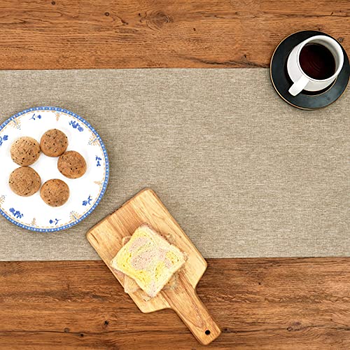Mebakuk Linen Farmhouse Table Runner Large Burlap Style Soft and Waterproof Decorative Fabric Runner for Outdoor Wedding and Dinner (14 x 72 Inch, Mocha)