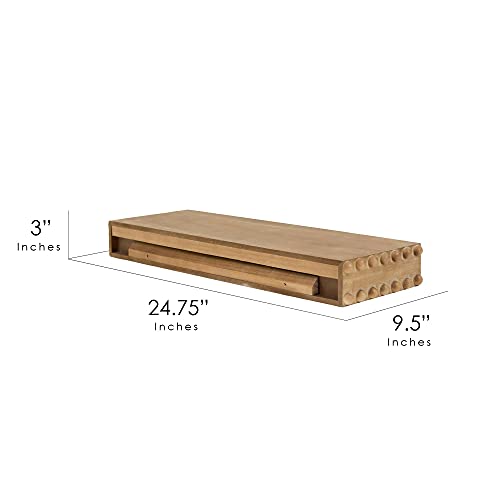 American Art Decor Small Rustic Beaded Wood Decorative Floating Wall Mounted Shelf - Natural - 24.75" L x 3" H x 9.5" D