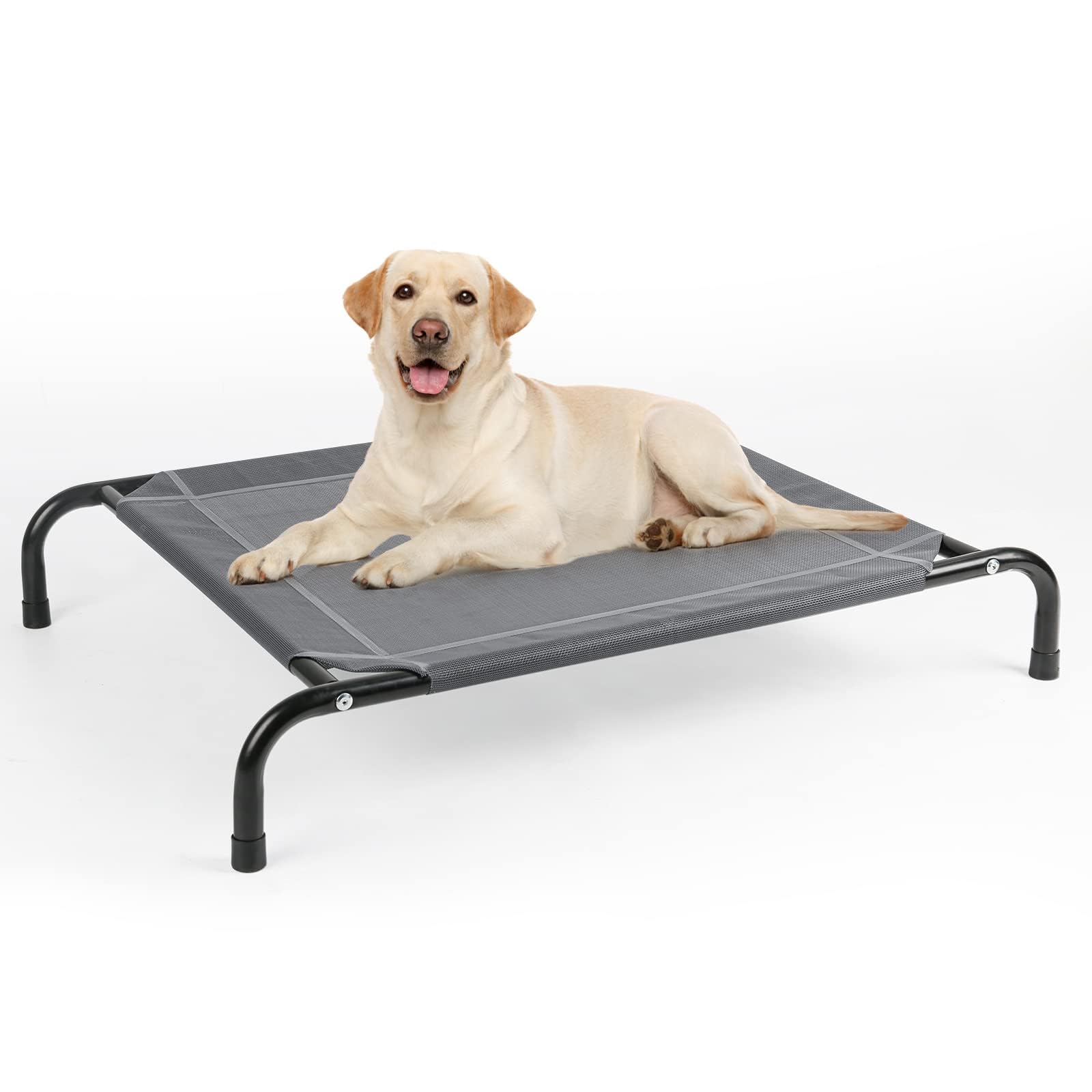 DogBaby Elevated Dog Bed, Outdoor Dog Bed Raised Dog Bed Dog Cot with Washable Breathable Mesh Dog Cots Beds for Large Dogs Chew Proof Cooling Dog Bed for Indoor Outdoor Use Grey