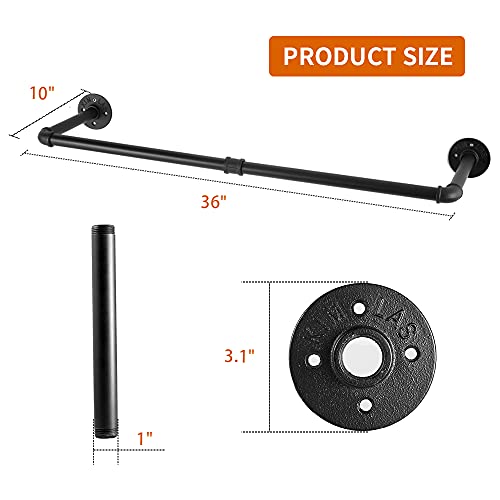 Eledom Industrial Pipe Clothing Rack 36 Inch, Wall Mounted Clothes Rack, Hanging Clothes Rods for Closet and Laundry Room, Multi-Purpose Heavy Duty Garment Bar (1 Pack)