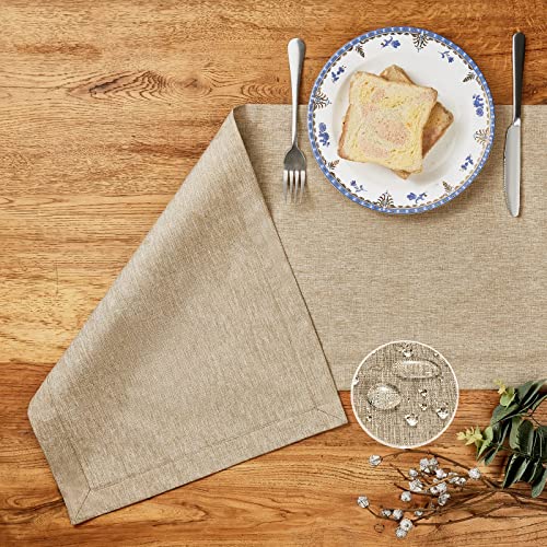 Mebakuk Linen Farmhouse Table Runner Large Burlap Style Soft and Waterproof Decorative Fabric Runner for Outdoor Wedding and Dinner (14 x 72 Inch, Mocha)