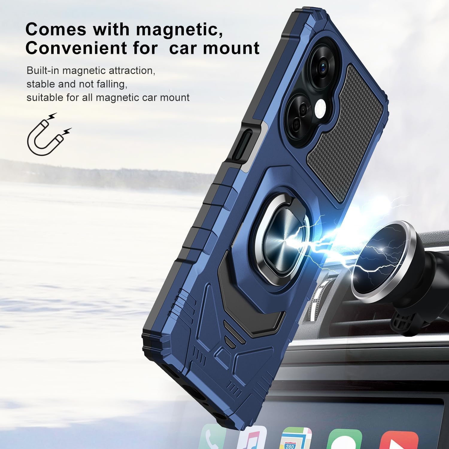 TJS Compatible for OnePlus Nord N30 5G Case, with Tempered Glass Screen Protector, Metal Ring Magnetic Support Kickstand Heavy Duty Drop Protection Cover Phone Case (Blue)