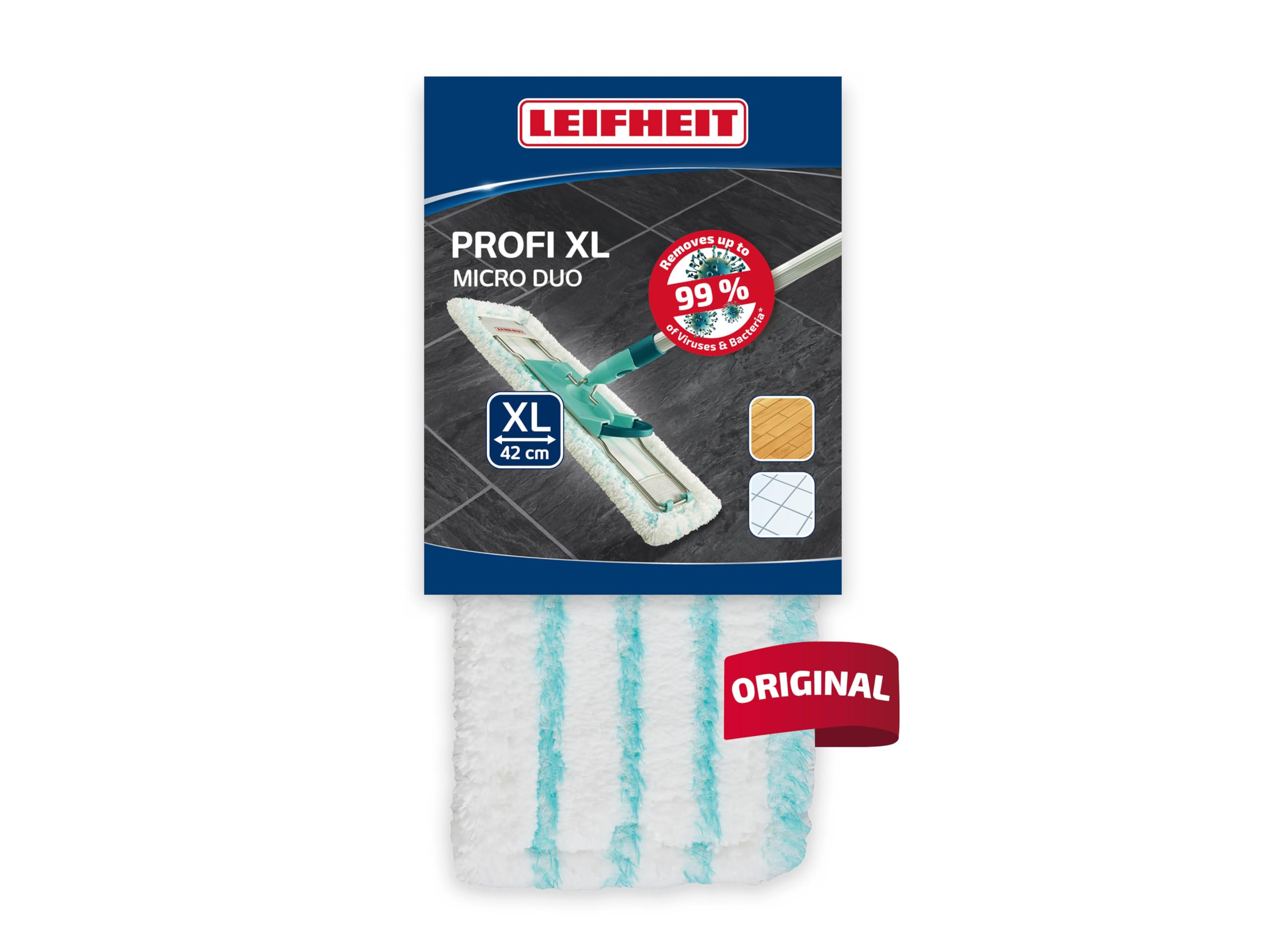 Leifheit Profi Micro Duo Wiper, Folded, for All Smooth Floors, Replacement Cover, 55126, XL 42, Blue
