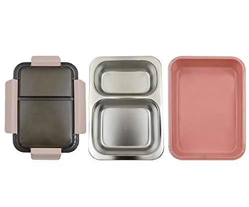 Inroserm Stainless Steel Bento Box For Adults and Kids 2 Compartments Lunch Box Leakproof Pink