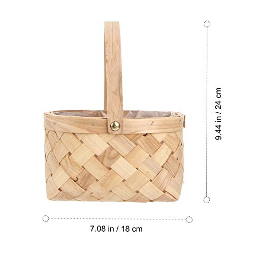 VICASKY Portable Basket Handmade Rattan Storage Basket Container Houseware Storage Basket Wooden Woven Storage Case with Handle (Small)