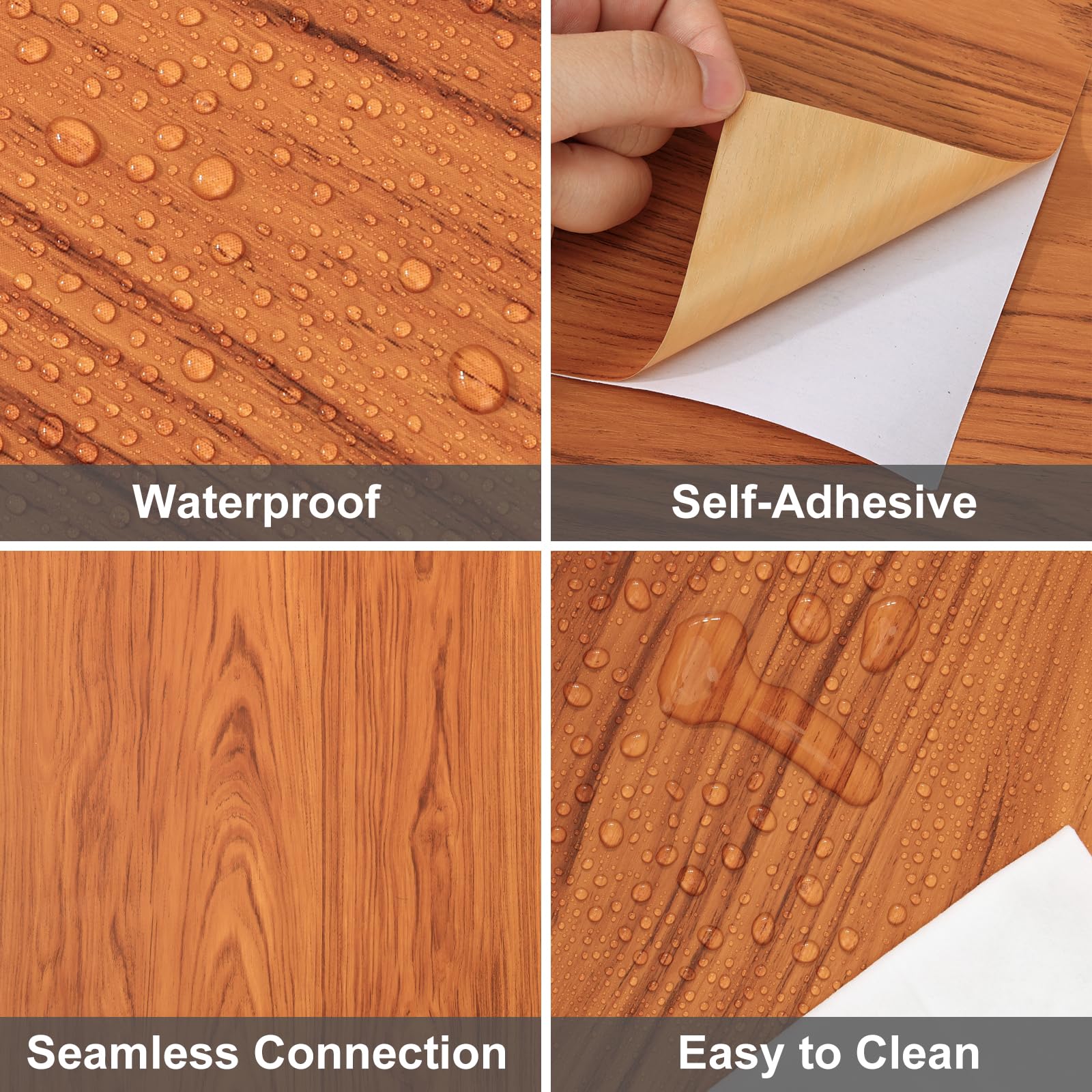HATOKU 17.7" x 355" Brown Wood Peel and Stick Wallpaper, Contact Paper for Cabinets PVC Self Adhesive Wallpaper for Desk Drawer Shelf Liner