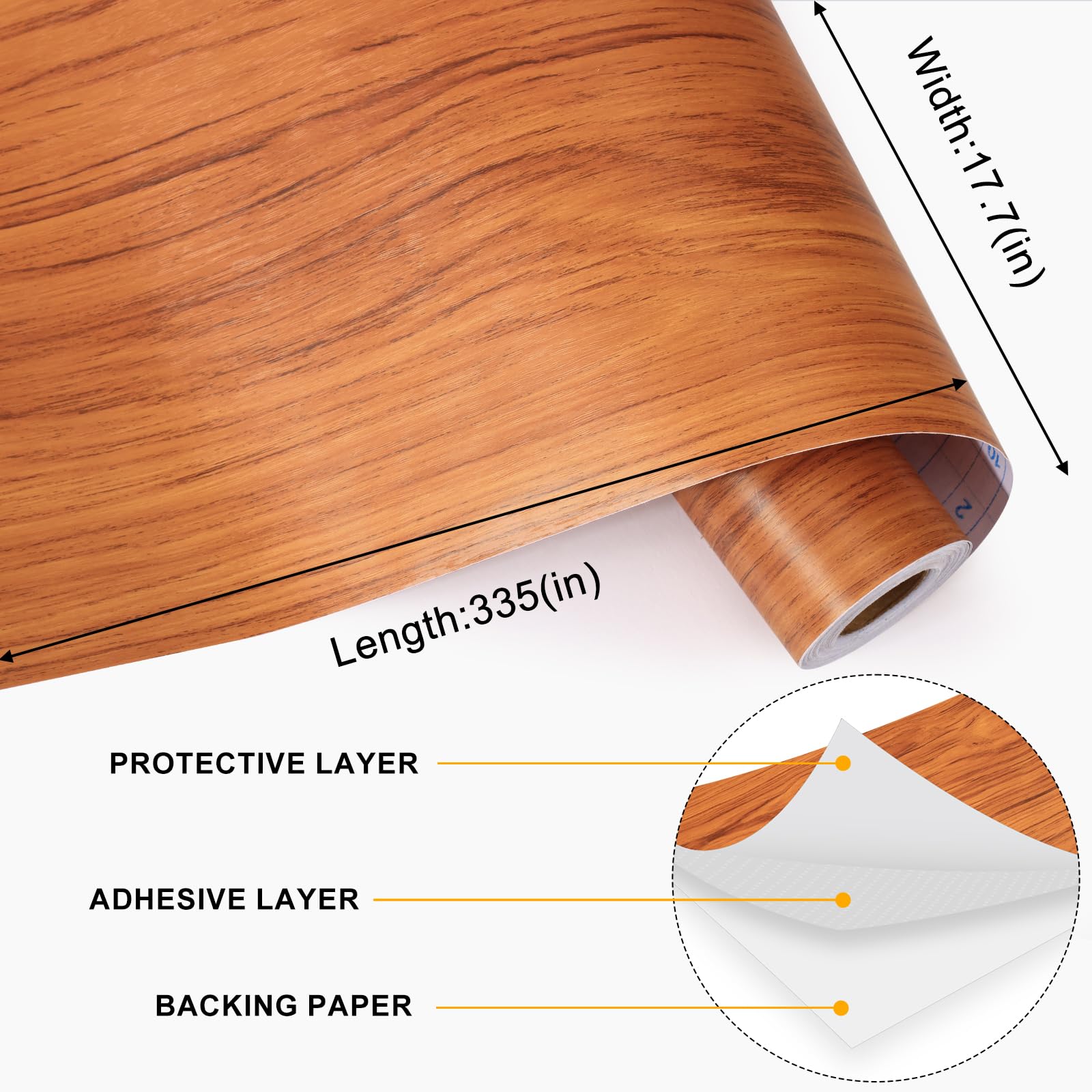 HATOKU 17.7" x 355" Brown Wood Peel and Stick Wallpaper, Contact Paper for Cabinets PVC Self Adhesive Wallpaper for Desk Drawer Shelf Liner