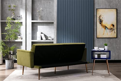 SZLIZCCC 68 "- Velvet Sofa, Accent Sofa, Loveseat Sofa Convertible Sofa Sleeper, with Gold Metal Feet, with Two Rectangular Waist Pillows, Suitable for Small Spaces (Olive Green)