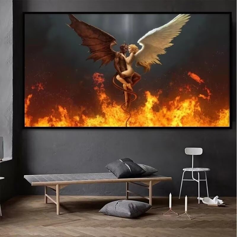 UDERUI Devil Angel Diamond Painting Kits for Adults, Large Diamond Painting Accessories Full Kit, DIY 5D Round Diamond Art Paint by Number, Diamond Dots Gem Art Crafts for Home Decor Gifts 28x56inch