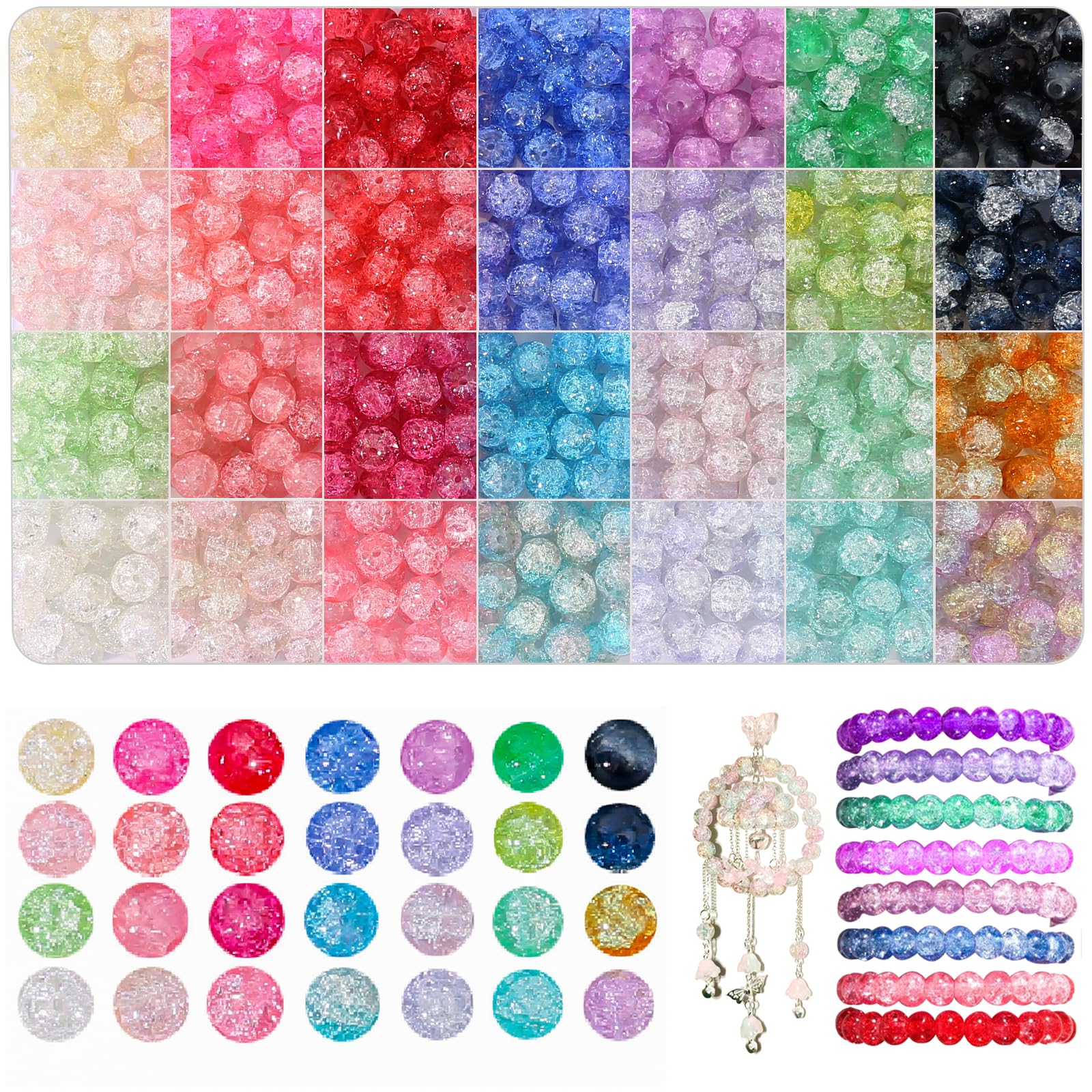 700pcs Crack Glass Beads for Jewelry Making -AIXPROBEAD 8MM Beads Bracelet Making Kit with Crystals, Charms, and Friendship Bracelet Beads - Jewelry Making Supplies for Adults and Girls